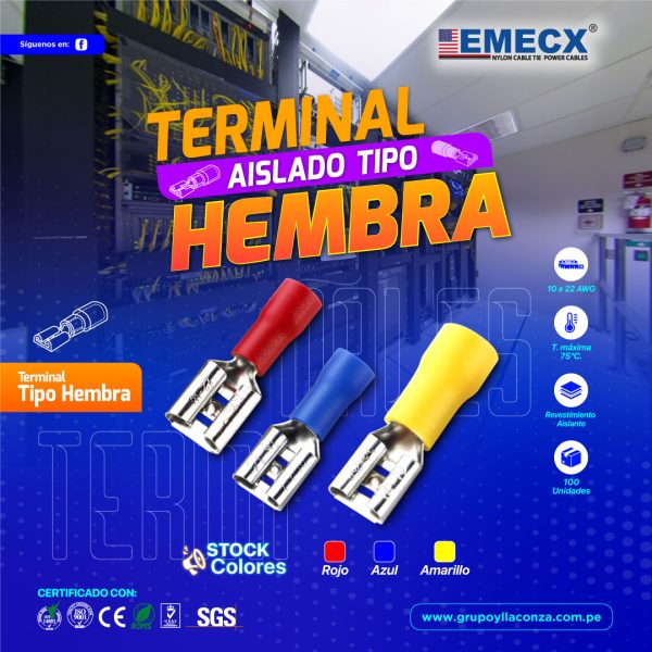 TERMINAL AISLADO TIPO HEMBRA 3/16" AZUL (16-14 AWG)