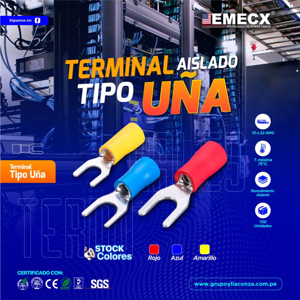 TERMINAL AISLADO TIPO UÑA 1/8" AMARILLO (12-10 AWG)